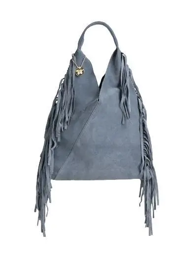 LAURA DI MAGGIO Leather Hobo Bag With Fringe - Blue