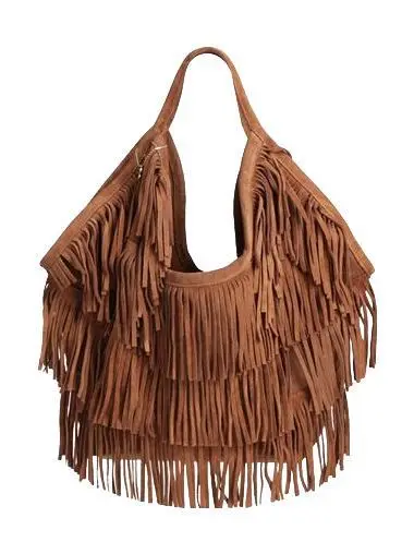 LAURA DI MAGGIO Leather Hobo Bag With Fringe - Tan
