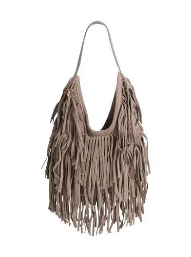 LAURA DI MAGGIO Leather Hobo Bag With Fringe - Grey