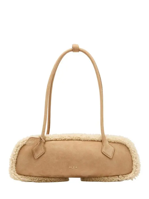 Alaïa Le Teckle Medium Shearling-trimmed Suede Shoulder Bag - Camel