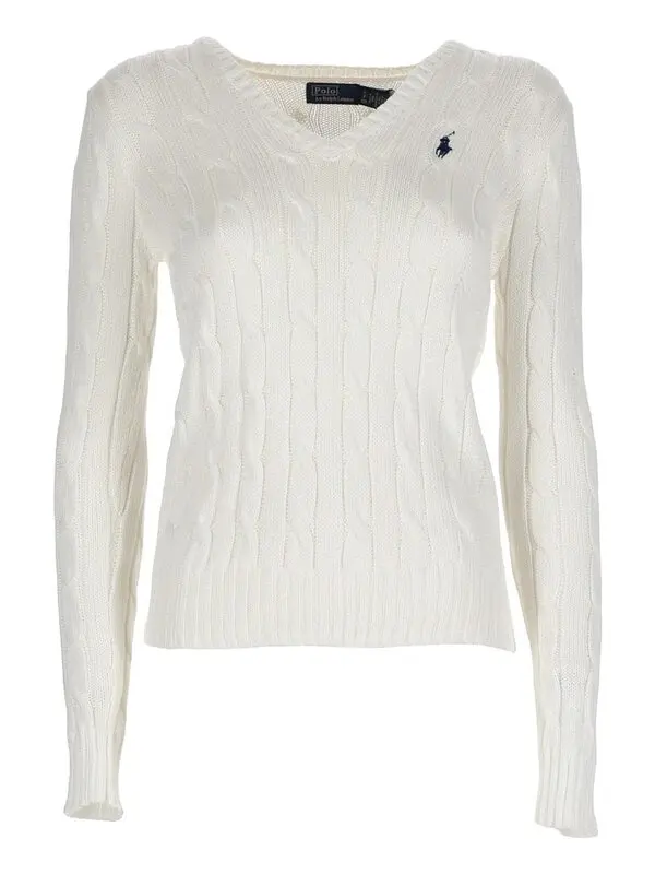 Polo Ralph Lauren Cable Knit V-neck Pullover - White