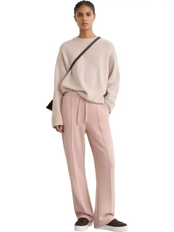 REISS Premium Interlock Wide-leg Joggers - Pale Pink