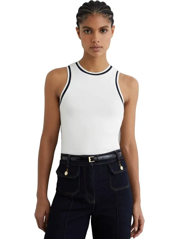 REISS Matilda Stretch-cotton Tipped Vest - White/navy