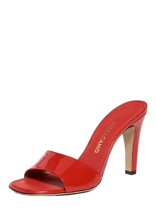 FERRAGAMO Tatiana 95 Stiletto Heel Mules - Flame/biscotto/red