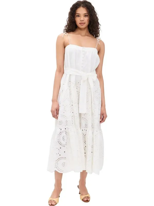 MAREA Camille Eyelet Embroidered Maxi Dress - White Eyelet