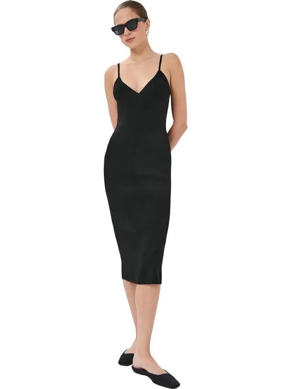 JIL SANDER Sleeveless Ribbed Knit Midi Dress - Black