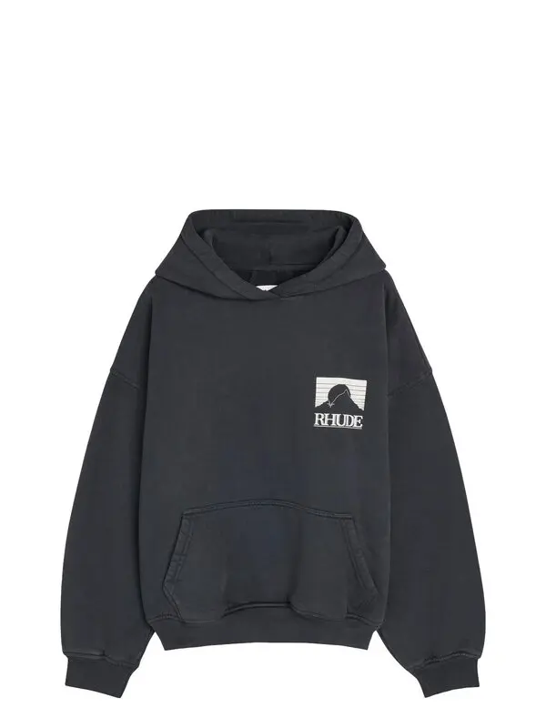 Rhude Printed Hooded Cotton Sweatshirt - Black And White