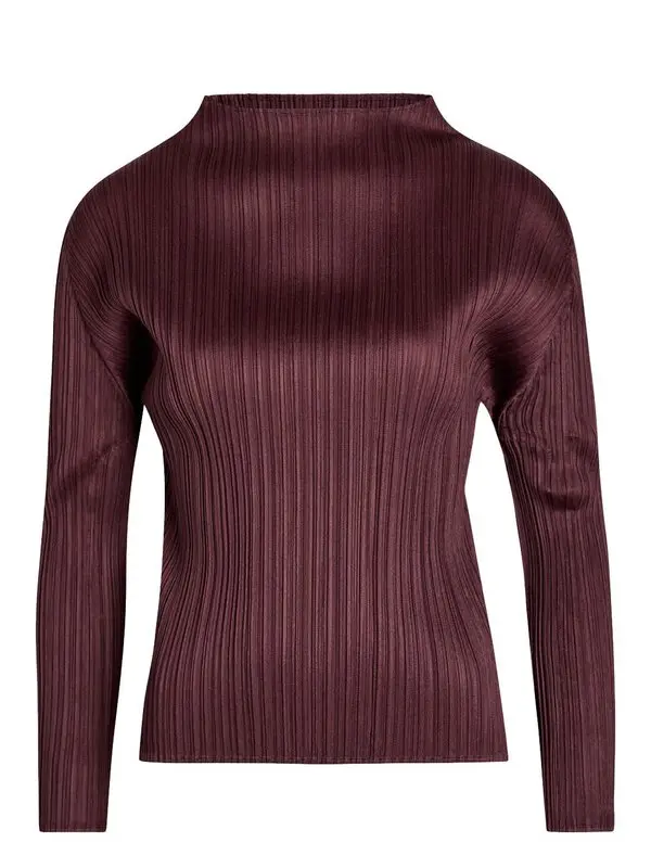 ISSEY MIYAKE PLEATS PLEASE Pleated Mock-neck Woven Top - Bordeaux