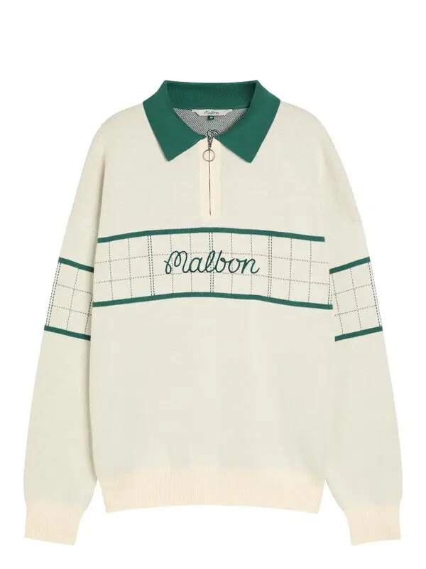 MALBON Bennet Logo-embroidered Cotton Polo Jumper - Beige