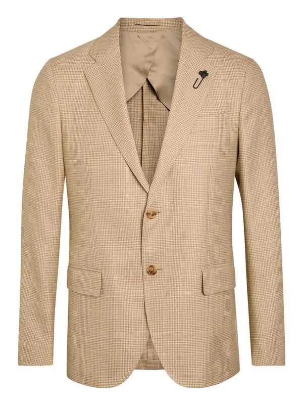 LARDINI Houndstooth Wool And Cotton-blend Blazer - Tan