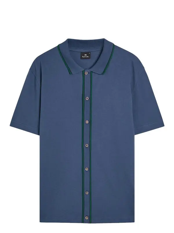 Paul Smith Striped-trim Piqué Stretch-cotton Shirt - Blue