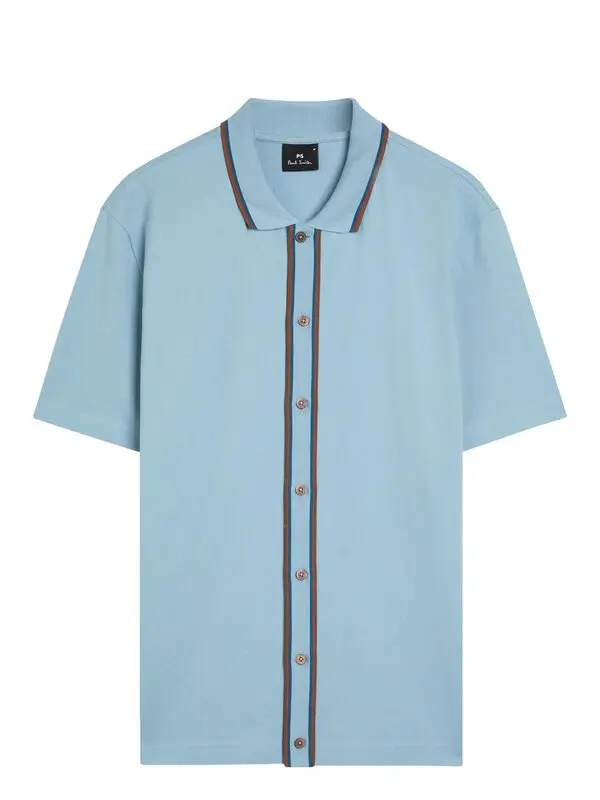 Paul Smith Striped-trim Piqué Stretch-cotton Shirt - Light Blue