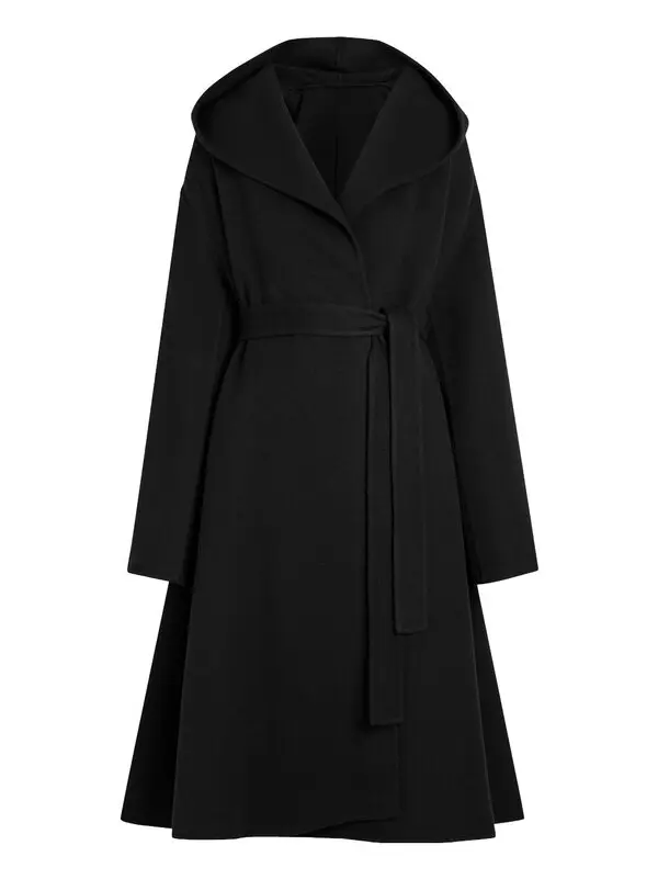 Alaïa Belted Hooded Wool Wrap Coat - Black