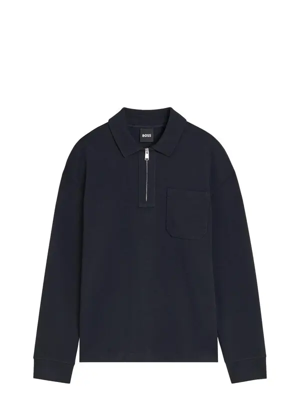 BOSS Cotton-blend Half-zip Sweatshirt - Navy