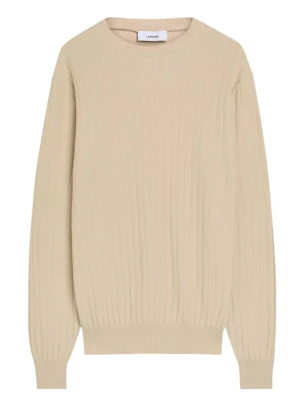 LARDINI Ribbed Fine-knit Cotton Jumper - Ecru
