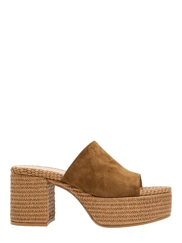 GIANVITO ROSSI Suede Espadrille Platform Sandals - Beige