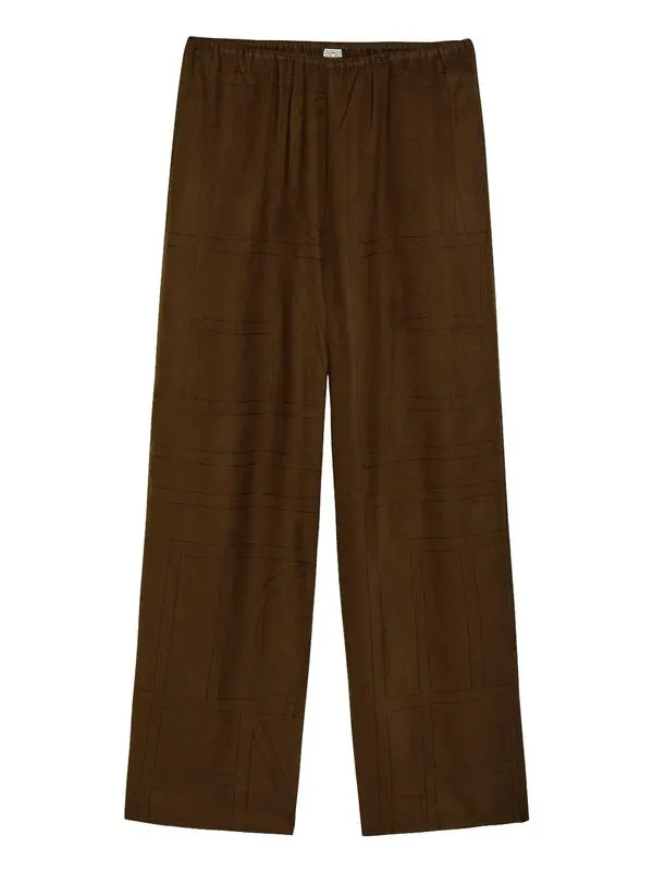 TOTEME Logo-embroidered Flannel Trousers - Dark Brown