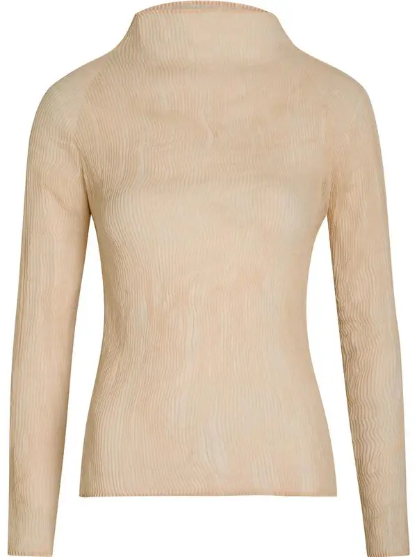 Issey Miyake Pleated Chiffon Top - Beige