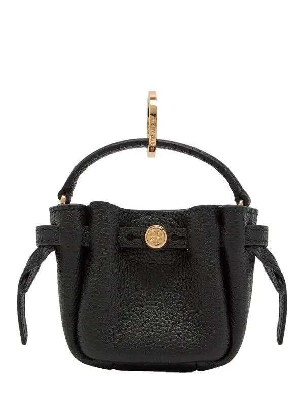 Tory Burch Grained Leather 'romy' Bucket Bag Key Fob - Black