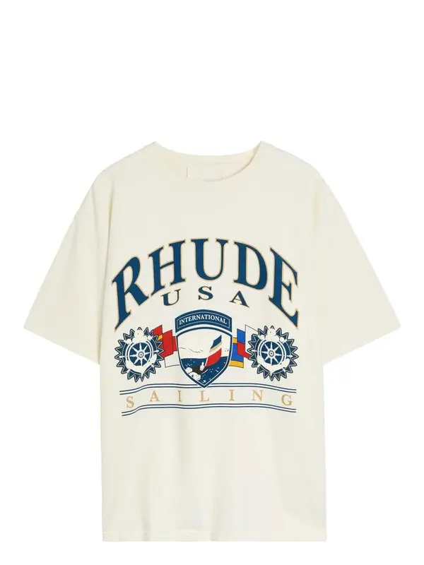 Rhude Usa Sailing Icon Printed Cotton T-shirt - White