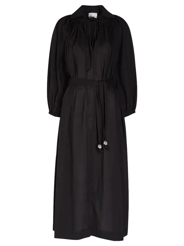 Lisa Marie Fernandez Pleated Belted Cotton Midi Shirt Dress - Black
