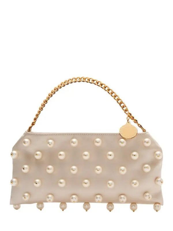 Stella McCartney Falabella Mini Faux Pearl-embellished Satin Shoulder Bag - White