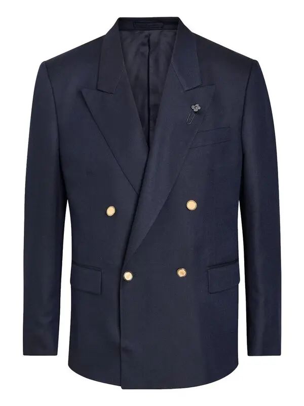 LARDINI Double-breasted Cashmere And Wool-blend Blazer - Navy