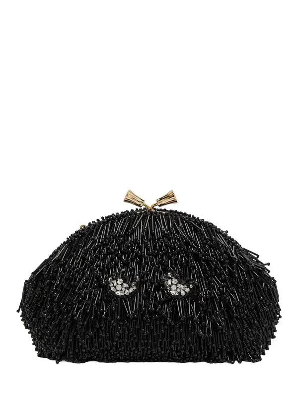 ANYA HINDMARCH Eyes Embellished Satin Clutch - Black