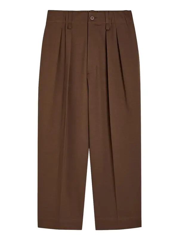 Issey Miyake Pleated Tapered-leg Cotton-blend Trousers - Dark Brown