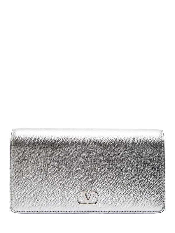 Valentino Garavani Vlogo Grained Leather Shoulder Bag - Silver