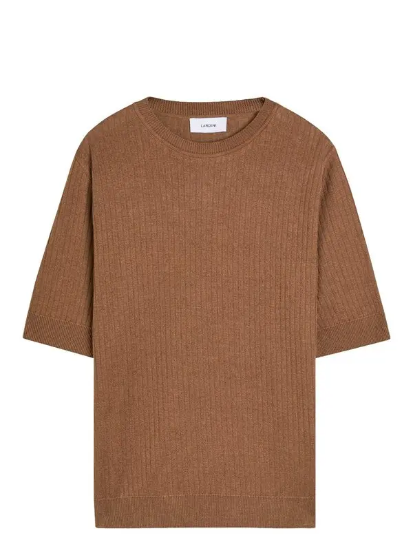 LARDINI Ribbed Fine-knit Flax And Cotton-blend T-shirt - Brown