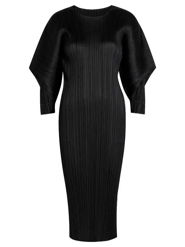 ISSEY MIYAKE PLEATS PLEASE Pleated Woven Midi Dress - Black
