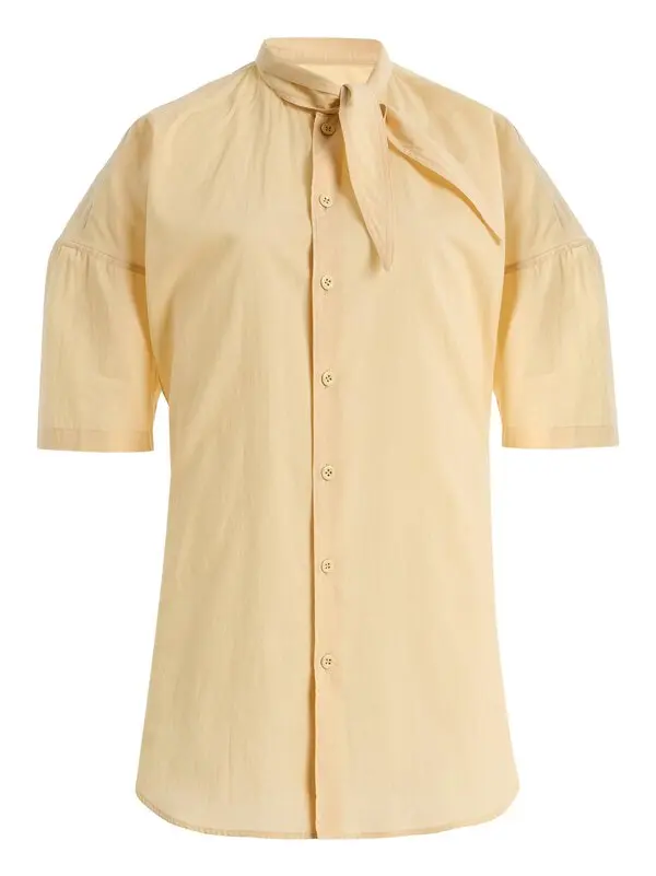 LEMAIRE Tie-neck Cotton Muslin Shirt - Yellow