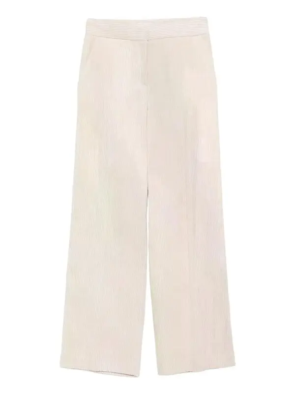VIA MASINI 80 Side-pockets Ribbed Trousers - Neutrals