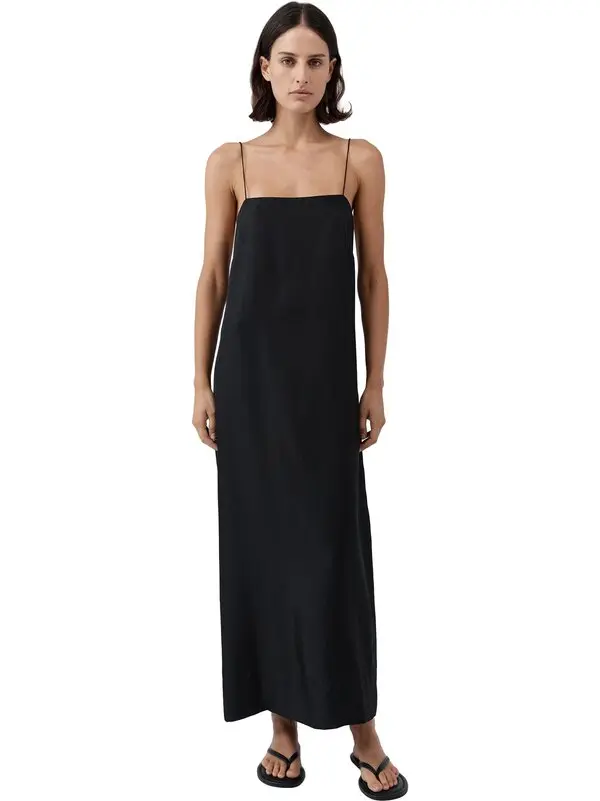 ST AGNI 90s Silk Twill Slip Dress - Black