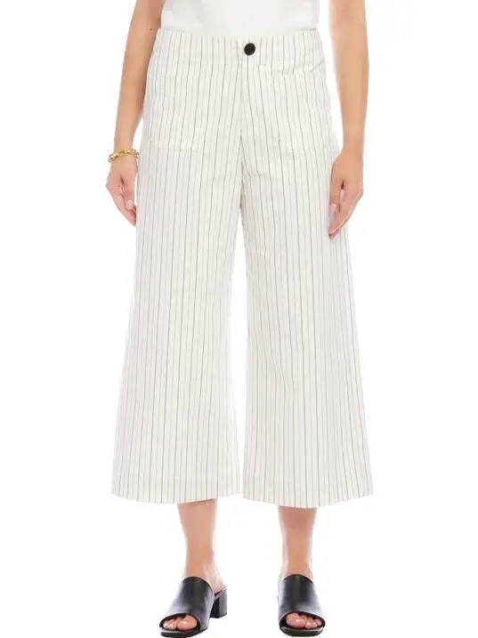 Karen Kane Stripe Wide Leg Crop Pants - Off White