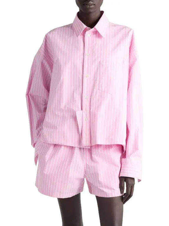 Balenciaga Folded Stripe Cotton Poplin Button-up Shirt - 5621 Pink/white