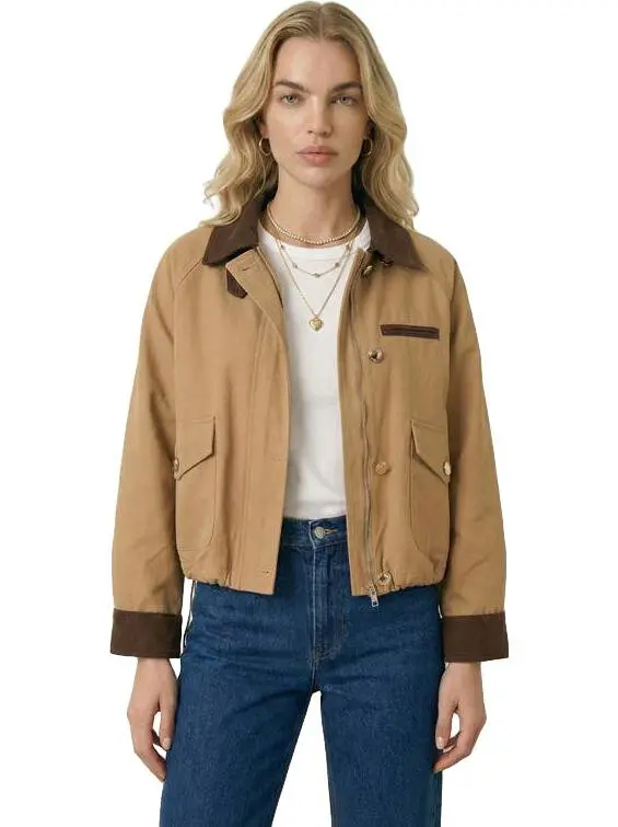 MODENAIRE Cropped Utility Jacket With Contrast Collar - Tan/brown