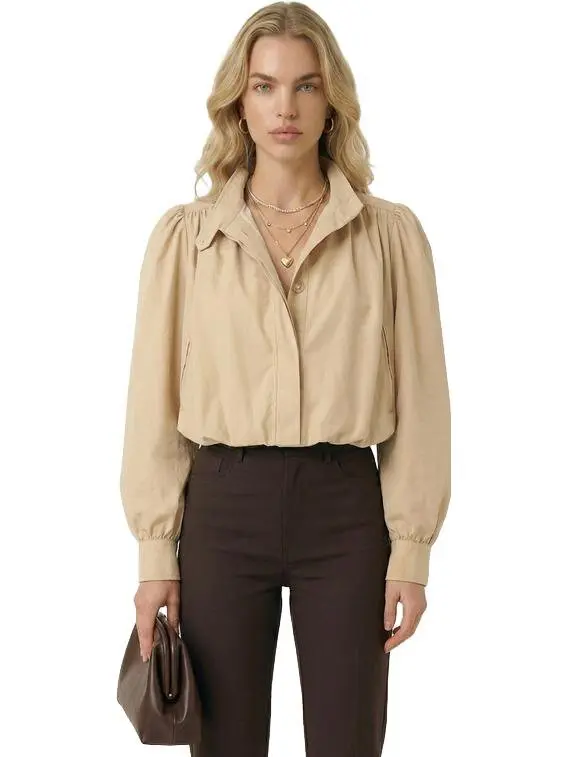 MODENAIRE Soft Cropped Point Collar Jacket - Tan
