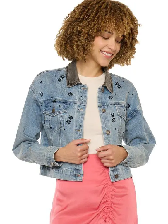 KANCAN Lucca Denim Crop Jacket - Medium Wash