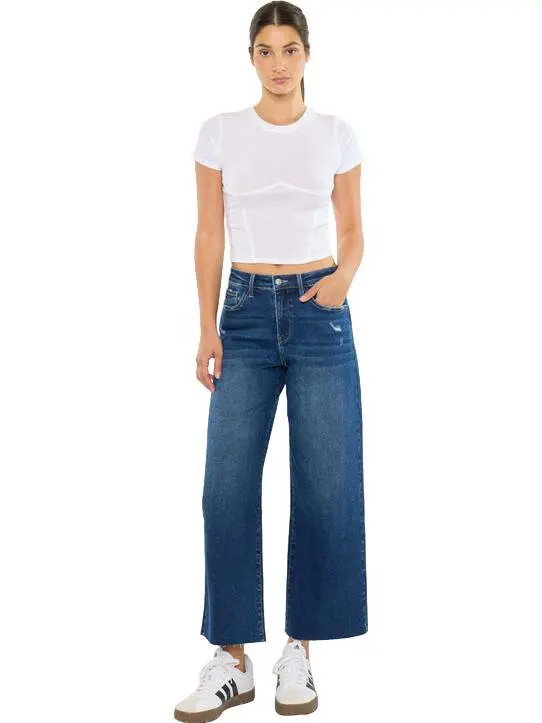 KANCAN High-rise Cropped Wide-leg Jeans - Dark Wash
