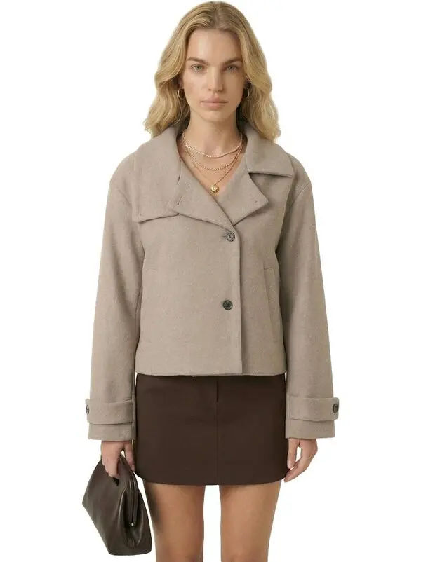 MODENAIRE Cropped Wool-blend Oversized Collar Jacket - Beige