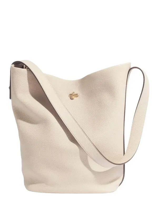 Tory Burch Slim Lock Leather Bucket Bag - Light Stone