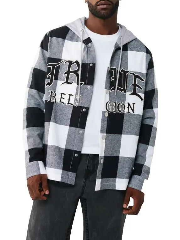 True Religion Hooded Flannel Snap-up Shirt - Black/white