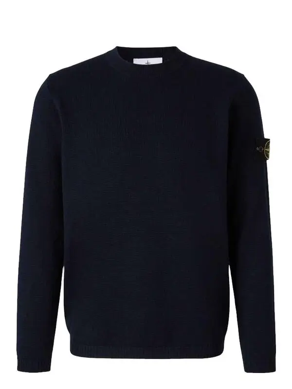 Stone Island Crew Neck Organic Cotton Knit Sweater - Midnight Blue