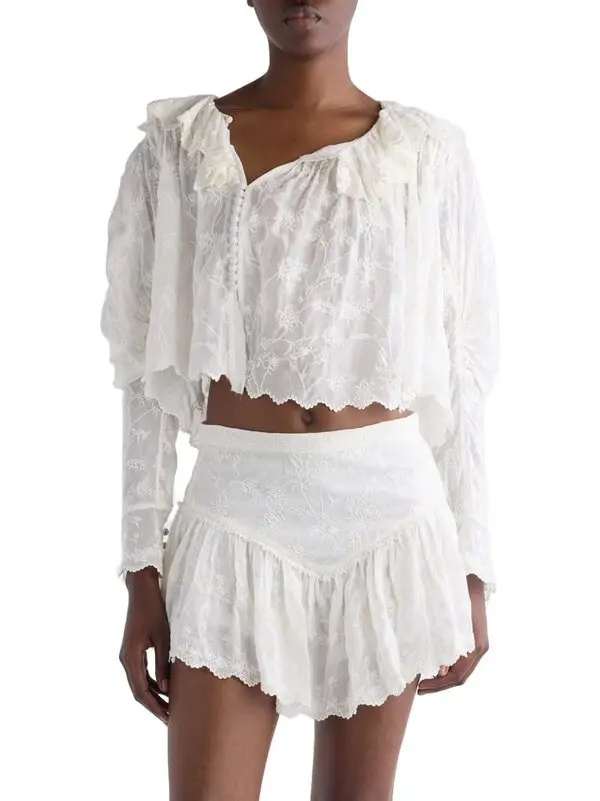 Isabel Marant Zelly Embroidered Asymmetric Crop Top - White