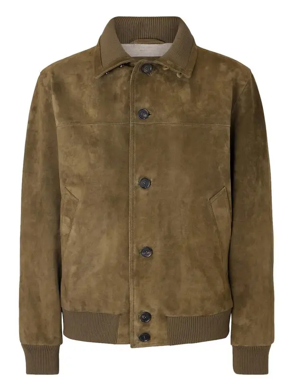 Loro Piana Ribbed Knit-trimmed Suede Bomber Jacket - Brown