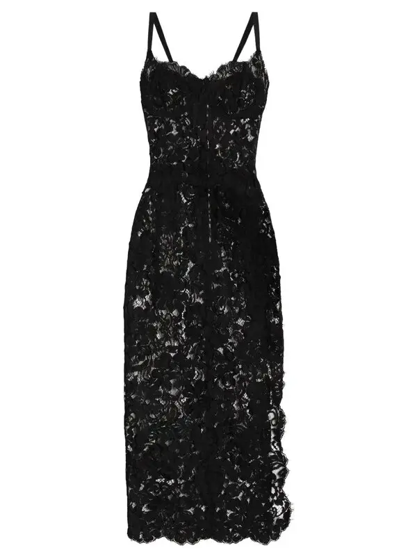 Dolce & Gabbana Lace Slit Midi Dress - Black