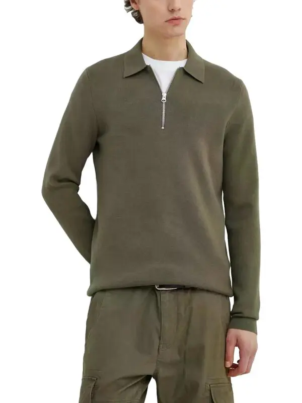 SAMSOE SAMSOE Zip-up Collared Knitted Polo Shirt - Green