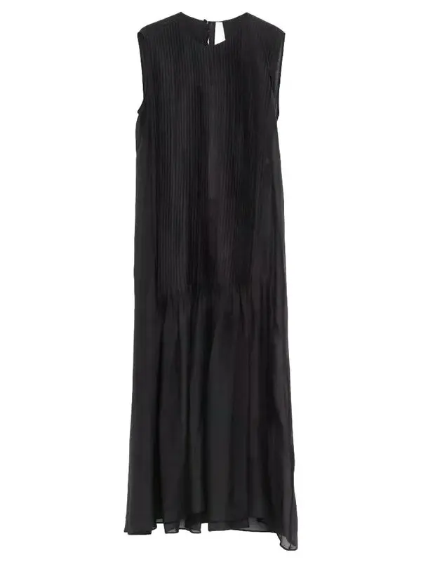 LAUREN MANOOGIAN Pleated Sleeveless Maxi Dress - Black